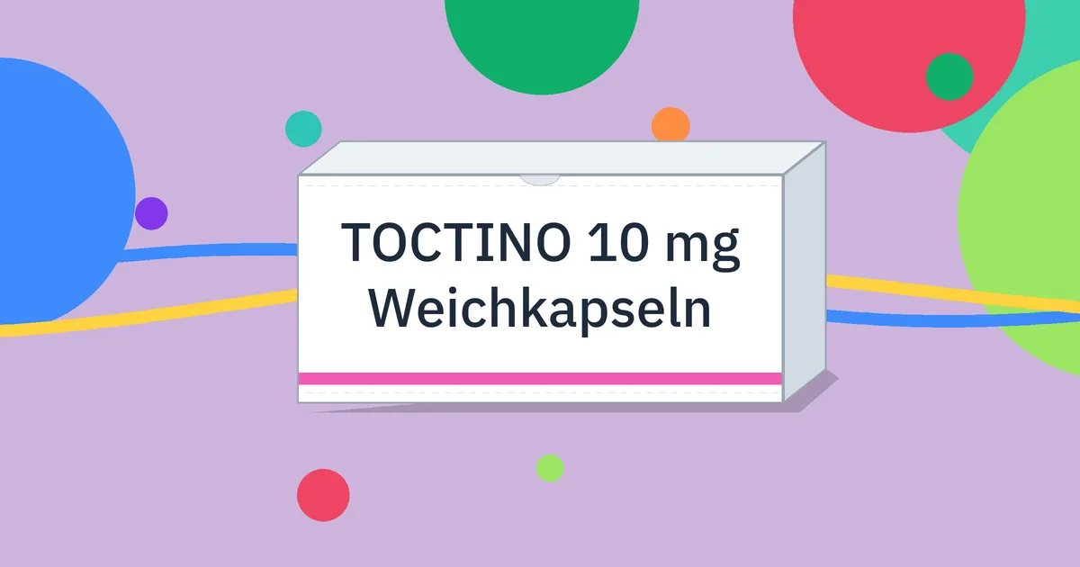 Symbolbild: Packung mit der Aufschrift TOCTINO 10 mg Weichkapseln (PZN 17889348) – Verfügbarkeit und Bezug in Apotheken in Frankfurt am Main
