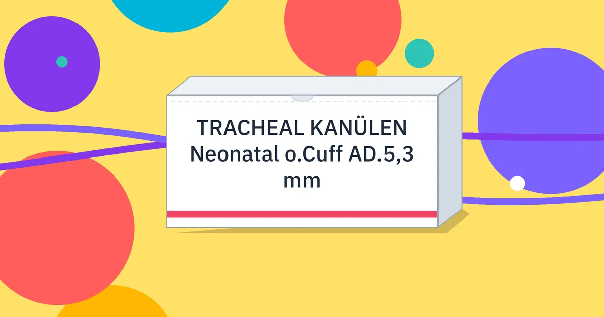 Symbolbild: Packung mit der Aufschrift TRACHEAL KANÜLEN Neonatal o.Cuff AD.5,3 mm (PZN 09217273) – Verfügbarkeit und Bezug in Apotheken in Frankfurt am Main