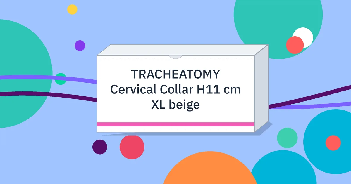 Symbolbild: Packung mit der Aufschrift TRACHEATOMY Cervical Collar H11 cm XL beige (PZN 17879410) – Verfügbarkeit und Bezug in Apotheken in Frankfurt am Main