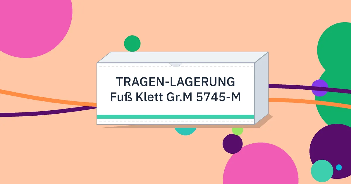 Symbolbild: Packung mit der Aufschrift TRAGEN-LAGERUNG Fuß Klett Gr.M 5745-M (PZN 17279986) – Verfügbarkeit und Bezug in Apotheken in Frankfurt am Main