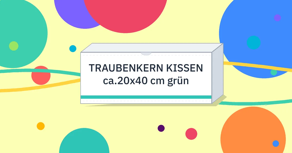 Symbolbild: Packung mit der Aufschrift TRAUBENKERN KISSEN ca.20x40 cm grün (PZN 16619747) – Verfügbarkeit und Bezug in Apotheken in Frankfurt am Main