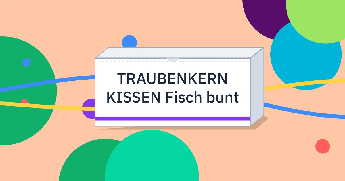 Symbolbild: Packung mit der Aufschrift TRAUBENKERN KISSEN Fisch bunt (PZN 02762814) – Verfügbarkeit und Bezug in Apotheken in Frankfurt am Main