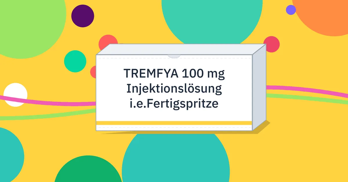 Symbolbild: Packung mit der Aufschrift TREMFYA 100 mg Injektionslösung i.e.Fertigspritze (PZN 15426360) – Verfügbarkeit und Bezug in Apotheken in Frankfurt am Main