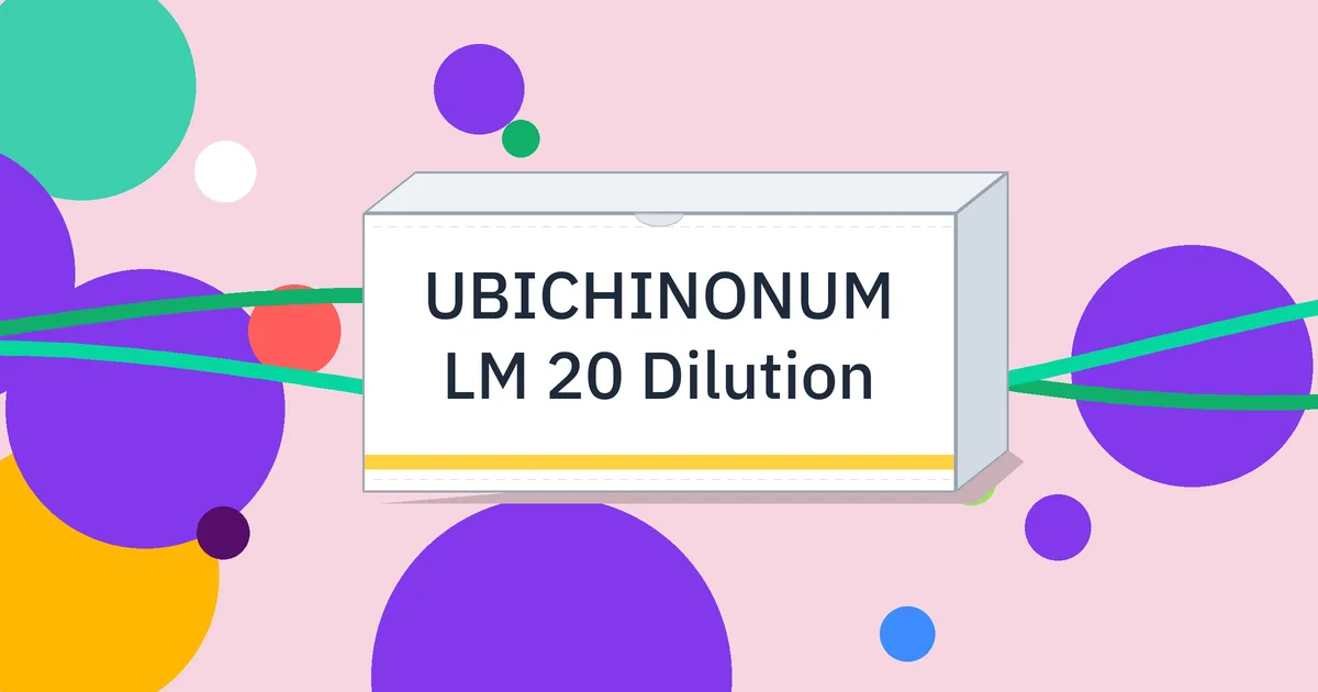 Symbolbild: Packung mit der Aufschrift UBICHINONUM LM 20 Dilution (PZN 13254908) – Verfügbarkeit und Bezug in Apotheken in Frankfurt am Main