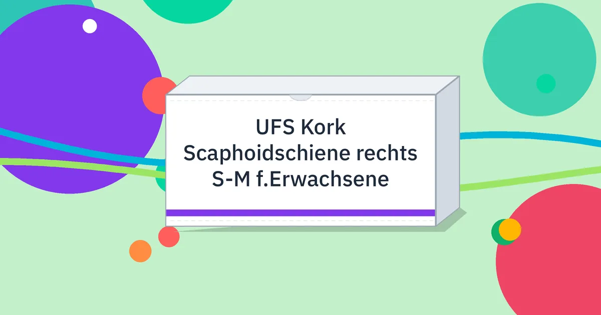 Symbolbild: Packung mit der Aufschrift UFS Kork Scaphoidschiene rechts S-M f.Erwachsene (PZN 04810411) – Verfügbarkeit und Bezug in Apotheken in Frankfurt am Main