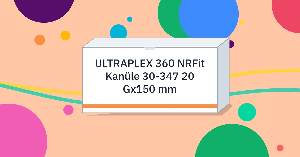 Symbolbild: Packung mit der Aufschrift ULTRAPLEX 360 NRFit Kanüle 30-347 20 Gx150 mm (PZN 13658681) – Verfügbarkeit und Bezug in Apotheken in Frankfurt am Main