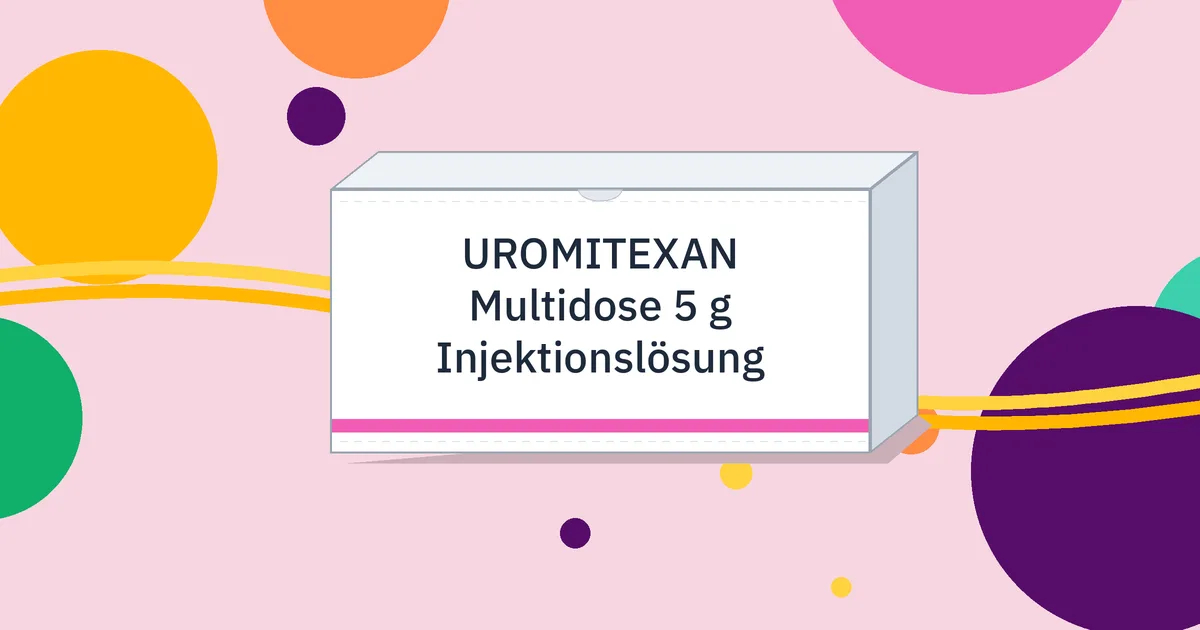 Symbolbild: Packung mit der Aufschrift UROMITEXAN Multidose 5 g Injektionslösung (PZN 04887402) – Verfügbarkeit und Bezug in Apotheken in Frankfurt am Main