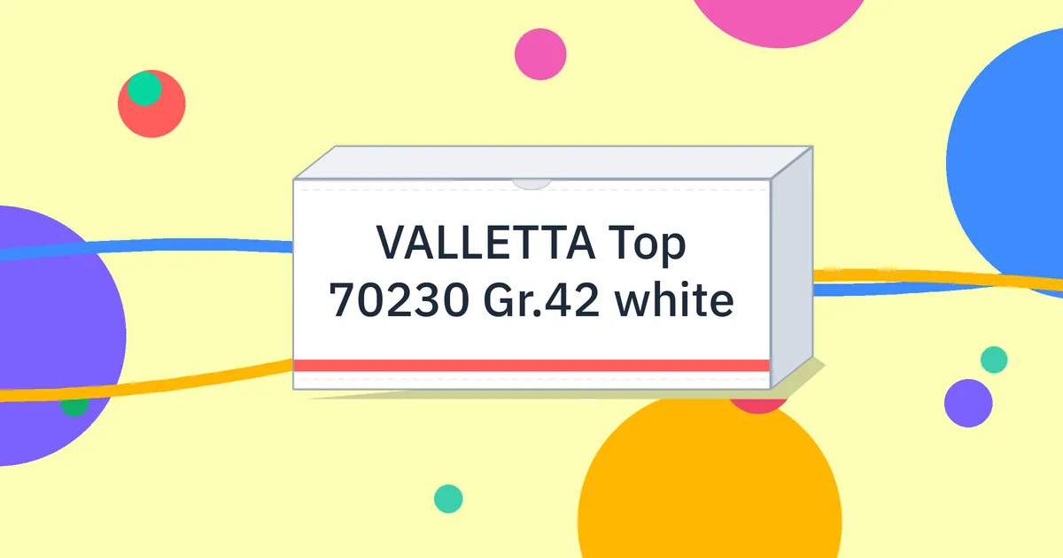Symbolbild: Packung mit der Aufschrift VALLETTA Top 70230 Gr.42 white (PZN 19182400) – Verfügbarkeit und Bezug in Apotheken in Frankfurt am Main
