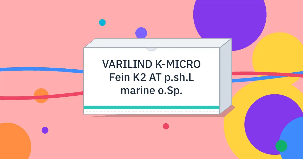 Symbolbild: Packung mit der Aufschrift VARILIND K-MICRO Fein K2 AT p.sh.L marine o.Sp. (PZN 20553592) – Verfügbarkeit und Bezug in Apotheken in Frankfurt am Main