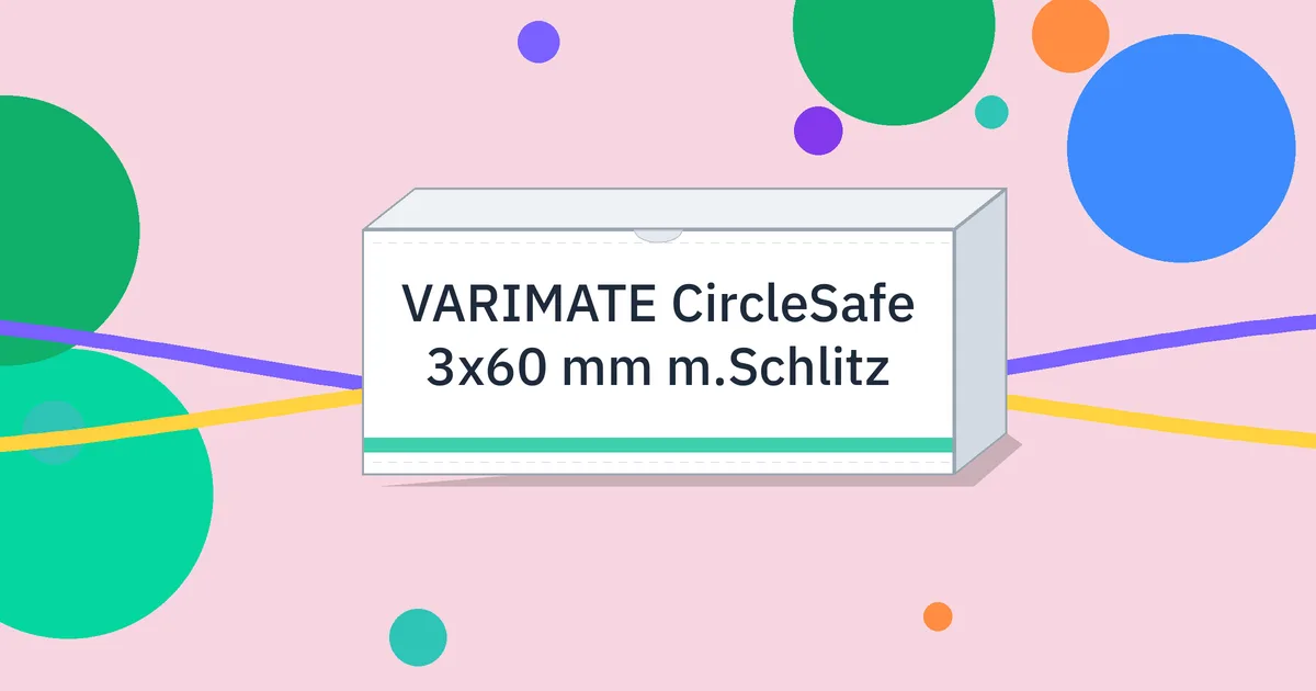 Symbolbild: Packung mit der Aufschrift VARIMATE CircleSafe 3x60 mm m.Schlitz (PZN 11721702) – Verfügbarkeit und Bezug in Apotheken in Frankfurt am Main