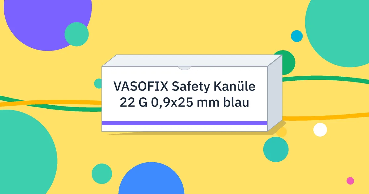 Symbolbild: Packung mit der Aufschrift VASOFIX Safety Kanüle 22 G 0,9x25 mm blau (PZN 01106232) – Verfügbarkeit und Bezug in Apotheken in Frankfurt am Main
