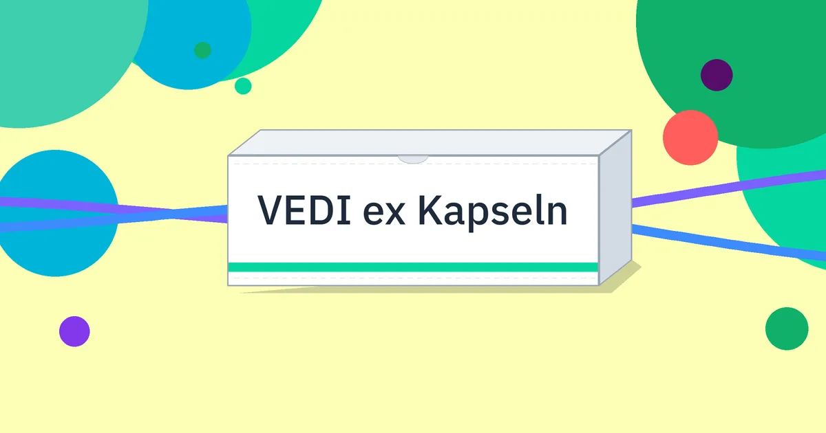 Symbolbild: Packung mit der Aufschrift VEDI ex Kapseln (PZN 19131609) – Verfügbarkeit und Bezug in Apotheken in Frankfurt am Main