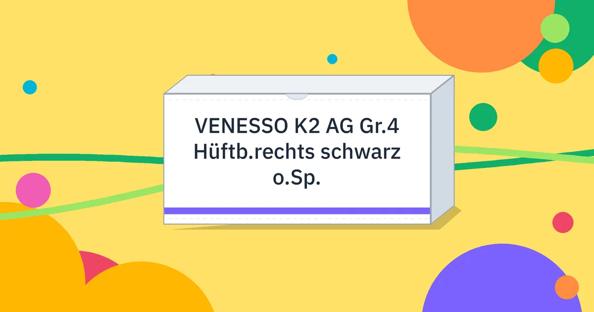 Symbolbild: Packung mit der Aufschrift VENESSO K2 AG Gr.4 Hüftb.rechts schwarz o.Sp. (PZN 03271981) – Verfügbarkeit und Bezug in Apotheken in Frankfurt am Main