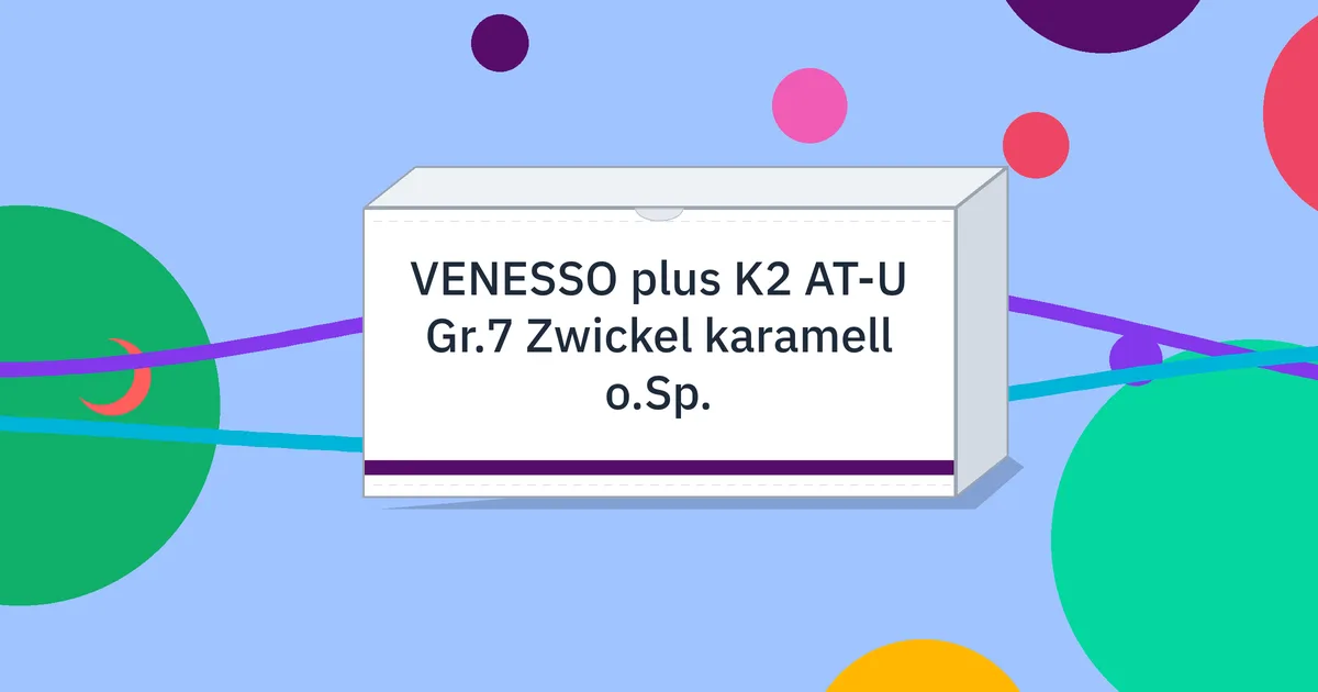 Symbolbild: Packung mit der Aufschrift VENESSO plus K2 AT-U Gr.7 Zwickel karamell o.Sp. (PZN 13759979) – Verfügbarkeit und Bezug in Apotheken in Frankfurt am Main