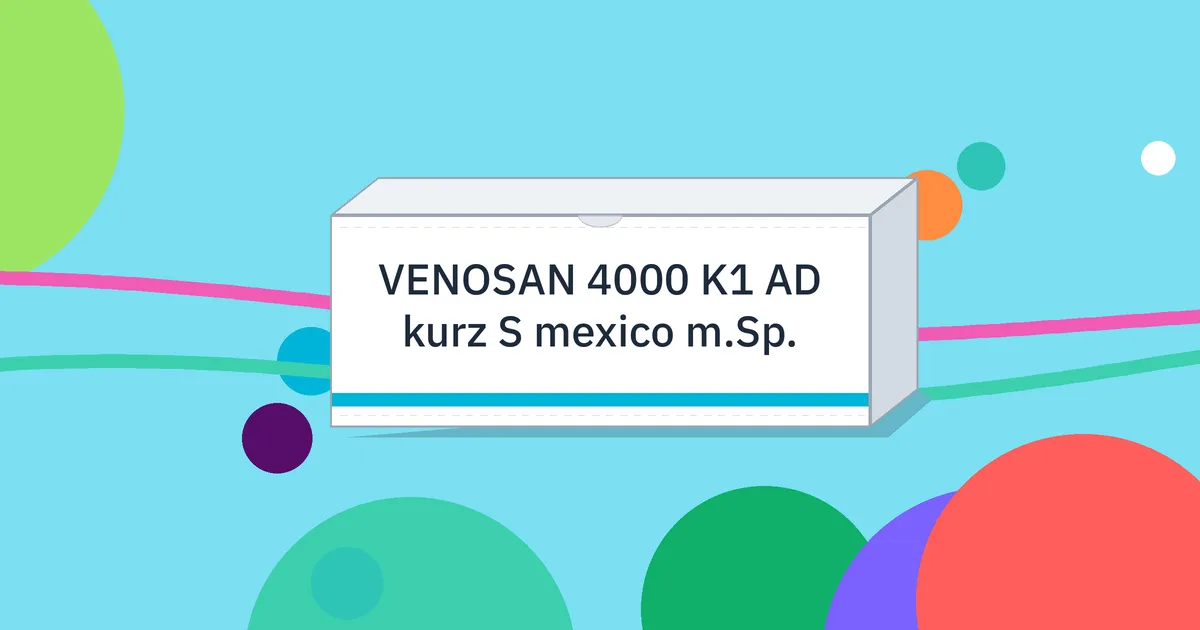 Symbolbild: Packung mit der Aufschrift VENOSAN 4000 K1 AD kurz S mexico m.Sp. (PZN 14423081) – Verfügbarkeit und Bezug in Apotheken in Frankfurt am Main