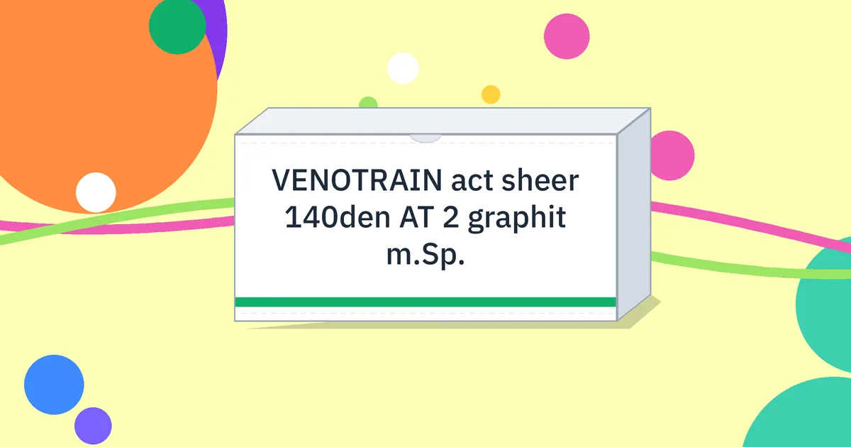 Symbolbild: Packung mit der Aufschrift VENOTRAIN act sheer 140den AT 2 graphit m.Sp. (PZN 16207223) – Verfügbarkeit und Bezug in Apotheken in Frankfurt am Main