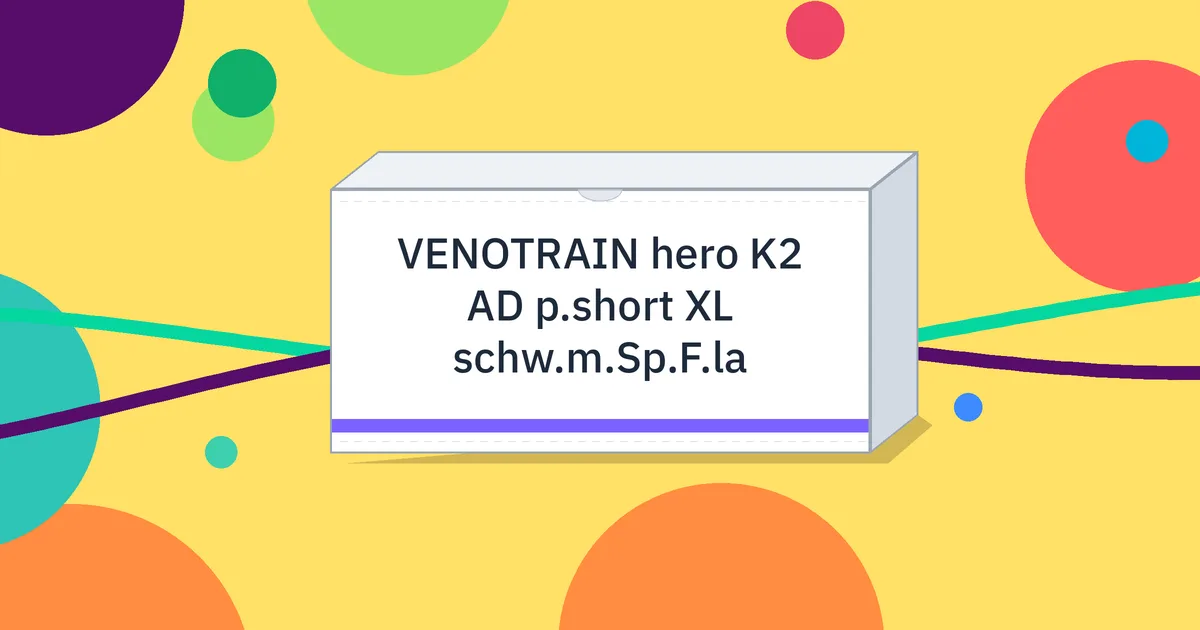 Symbolbild: Packung mit der Aufschrift VENOTRAIN hero K2 AD p.short XL schw.m.Sp.F.la (PZN 19190026) – Verfügbarkeit und Bezug in Apotheken in Frankfurt am Main