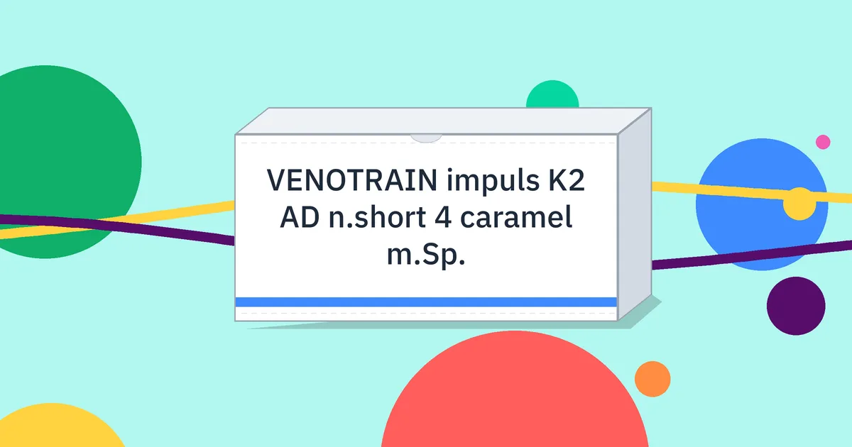 Symbolbild: Packung mit der Aufschrift VENOTRAIN impuls K2 AD n.short 4 caramel m.Sp. (PZN 00608204) – Verfügbarkeit und Bezug in Apotheken in Frankfurt am Main