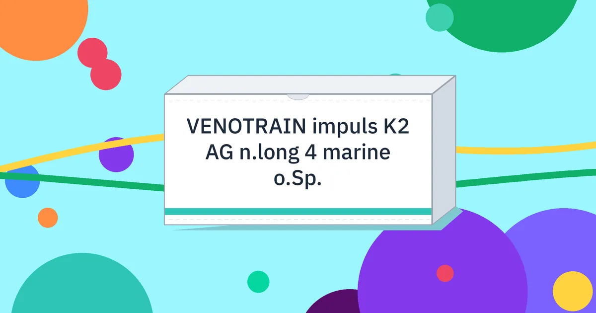 Symbolbild: Packung mit der Aufschrift VENOTRAIN impuls K2 AG n.long 4 marine o.Sp. (PZN 15212050) – Verfügbarkeit und Bezug in Apotheken in Frankfurt am Main