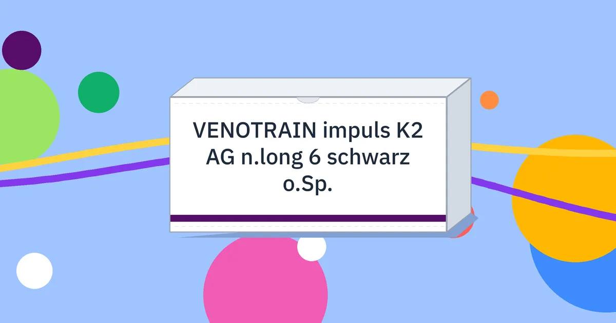 Symbolbild: Packung mit der Aufschrift VENOTRAIN impuls K2 AG n.long 6 schwarz o.Sp. (PZN 00496254) – Verfügbarkeit und Bezug in Apotheken in Frankfurt am Main