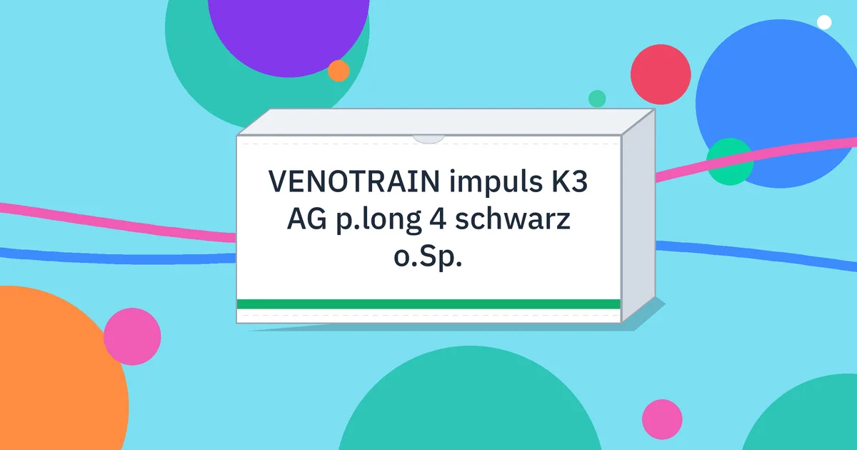 Symbolbild: Packung mit der Aufschrift VENOTRAIN impuls K3 AG p.long 4 schwarz o.Sp. (PZN 00505510) – Verfügbarkeit und Bezug in Apotheken in Frankfurt am Main