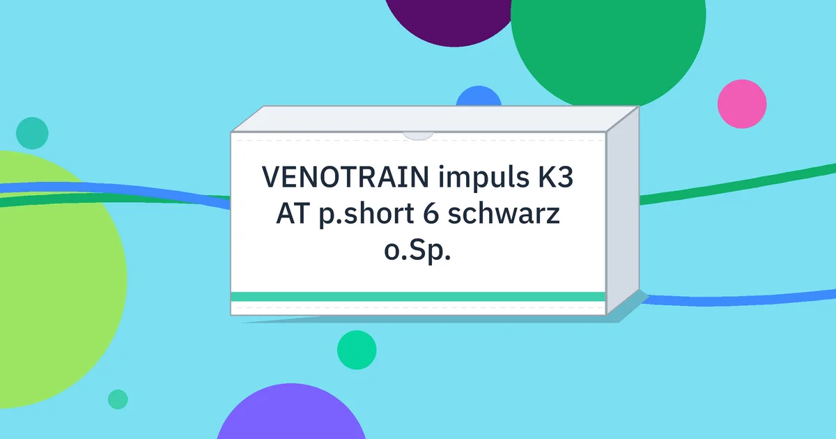 Symbolbild: Packung mit der Aufschrift VENOTRAIN impuls K3 AT p.short 6 schwarz o.Sp. (PZN 19356596) – Verfügbarkeit und Bezug in Apotheken in Frankfurt am Main