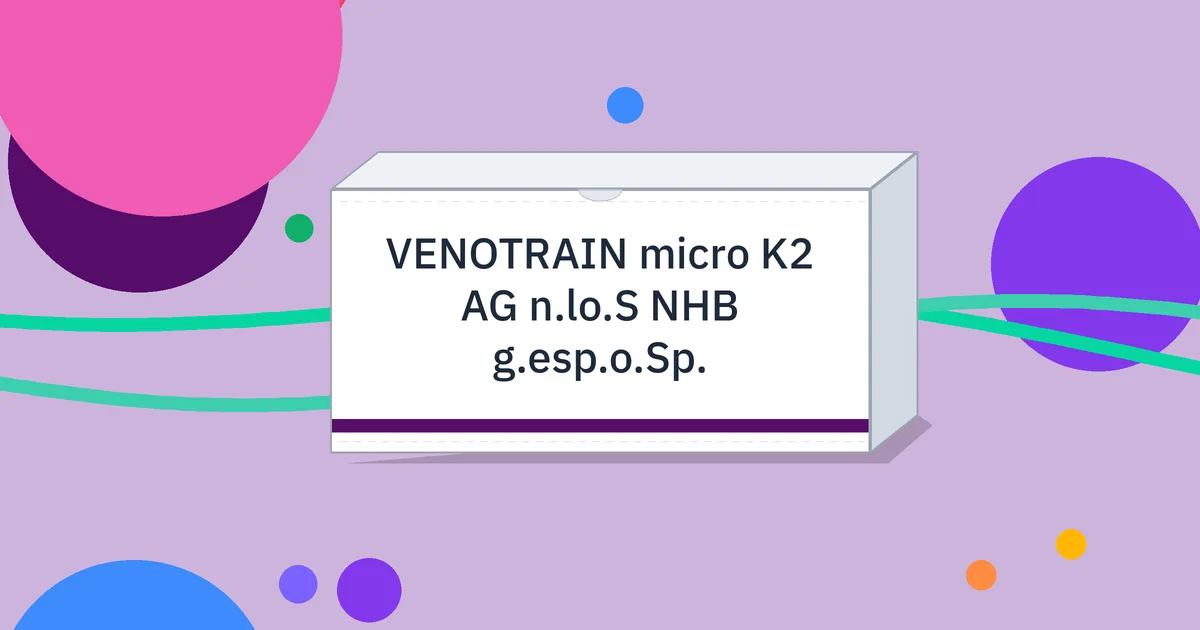 Symbolbild: Packung mit der Aufschrift VENOTRAIN micro K2 AG n.lo.S NHB g.esp.o.Sp. (PZN 06050594) – Verfügbarkeit und Bezug in Apotheken in Frankfurt am Main