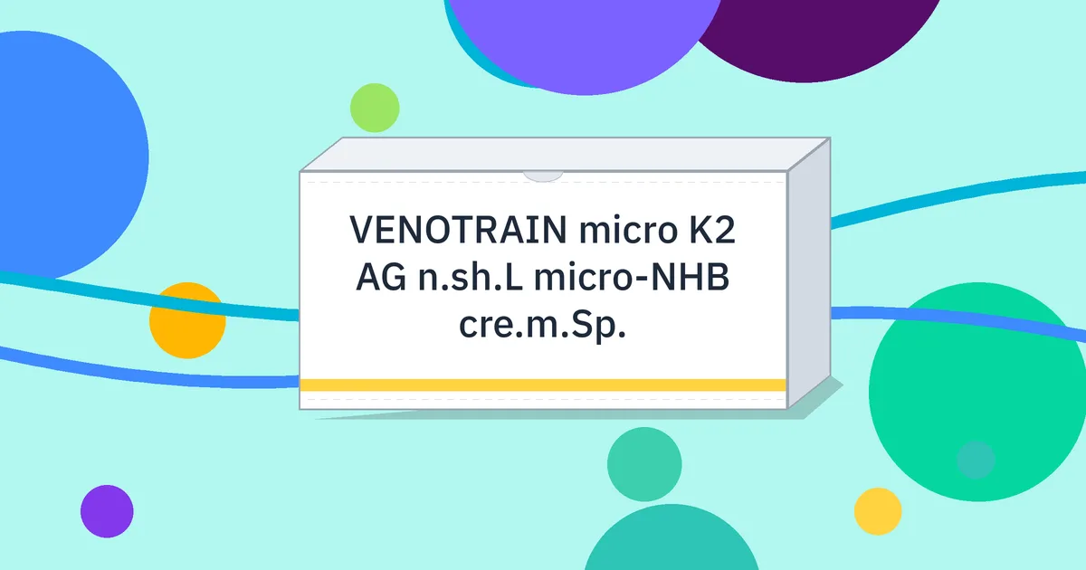 Symbolbild: Packung mit der Aufschrift VENOTRAIN micro K2 AG n.sh.L micro-NHB cre.m.Sp. (PZN 16064918) – Verfügbarkeit und Bezug in Apotheken in Frankfurt am Main