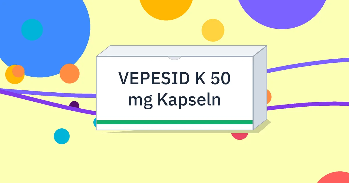 Symbolbild: Packung mit der Aufschrift VEPESID K 50 mg Kapseln (PZN 03724336) – Verfügbarkeit und Bezug in Apotheken in Frankfurt am Main