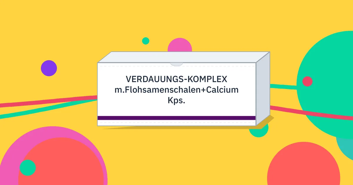 Symbolbild: Packung mit der Aufschrift VERDAUUNGS-KOMPLEX m.Flohsamenschalen+Calcium Kps. (PZN 19461494) – Verfügbarkeit und Bezug in Apotheken in Frankfurt am Main