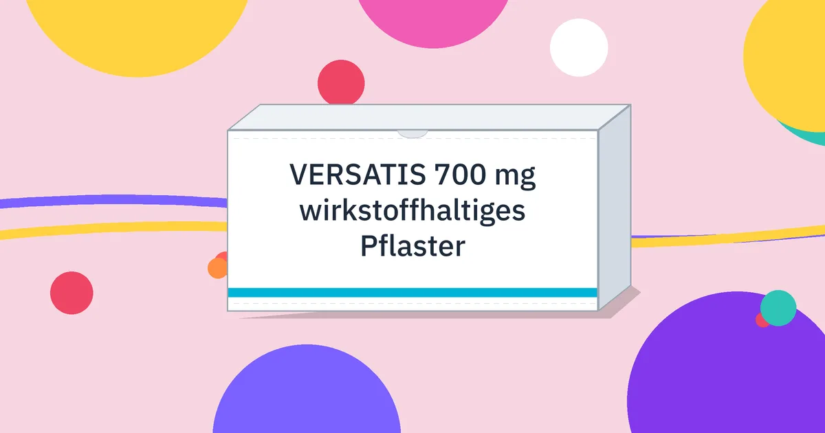 Symbolbild: Packung mit der Aufschrift VERSATIS 700 mg wirkstoffhaltiges Pflaster (PZN 17556664) – Verfügbarkeit und Bezug in Apotheken in Frankfurt am Main