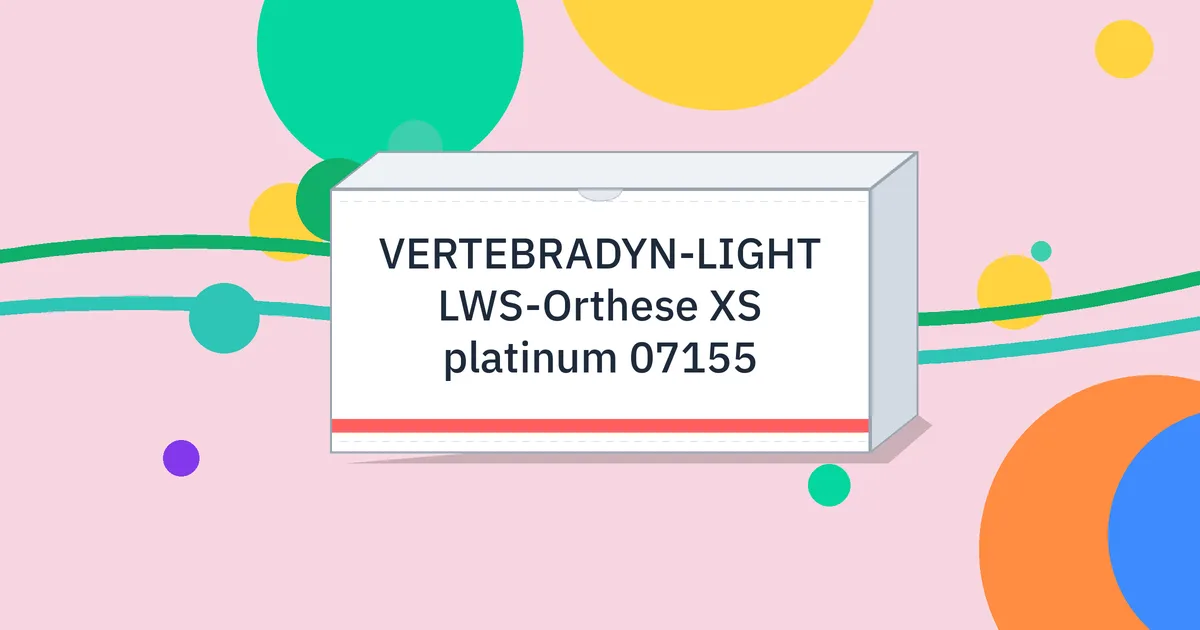 Symbolbild: Packung mit der Aufschrift VERTEBRADYN-LIGHT LWS-Orthese XS platinum 07155 (PZN 10200438) – Verfügbarkeit und Bezug in Apotheken in Frankfurt am Main