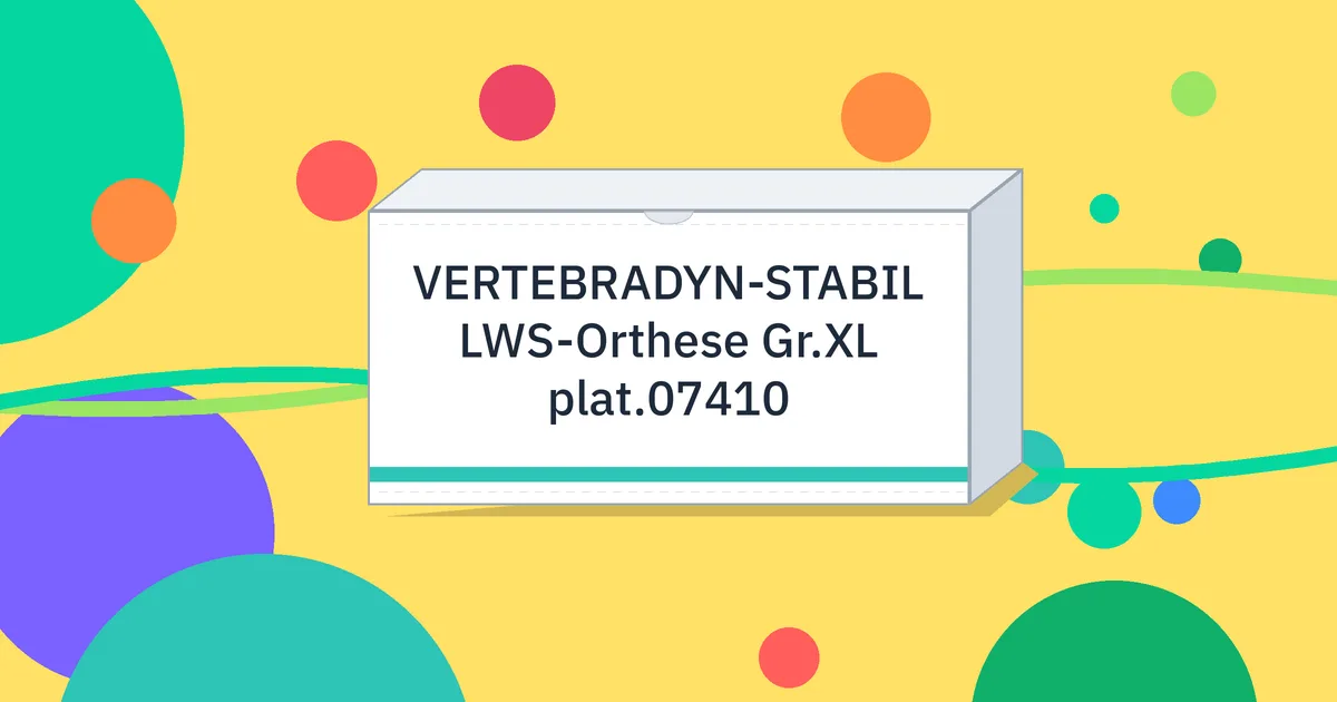 Symbolbild: Packung mit der Aufschrift VERTEBRADYN-STABIL LWS-Orthese Gr.XL plat.07410 (PZN 05543113) – Verfügbarkeit und Bezug in Apotheken in Frankfurt am Main