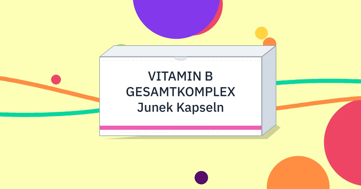 Symbolbild: Packung mit der Aufschrift VITAMIN B GESAMTKOMPLEX Junek Kapseln (PZN 10051607) – Verfügbarkeit und Bezug in Apotheken in Frankfurt am Main