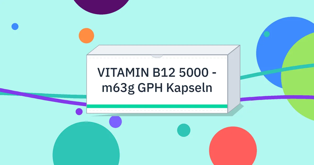 Symbolbild: Packung mit der Aufschrift VITAMIN B12 5000 -m63g GPH Kapseln (PZN 17822924) – Verfügbarkeit und Bezug in Apotheken in Frankfurt am Main