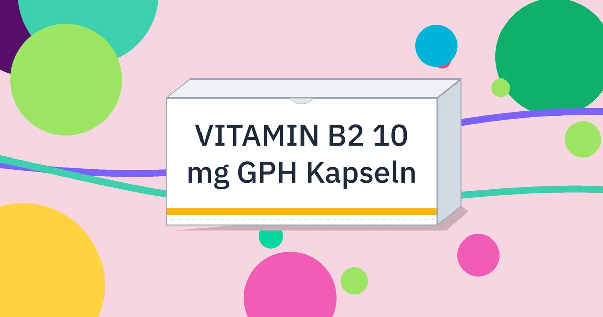 Symbolbild: Packung mit der Aufschrift VITAMIN B2 10 mg GPH Kapseln (PZN 16571041) – Verfügbarkeit und Bezug in Apotheken in Frankfurt am Main
