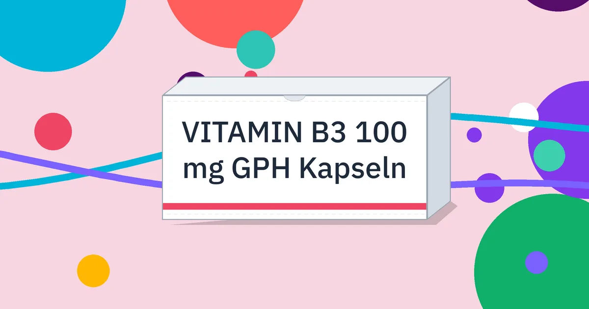 Symbolbild: Packung mit der Aufschrift VITAMIN B3 100 mg GPH Kapseln (PZN 04700065) – Verfügbarkeit und Bezug in Apotheken in Frankfurt am Main