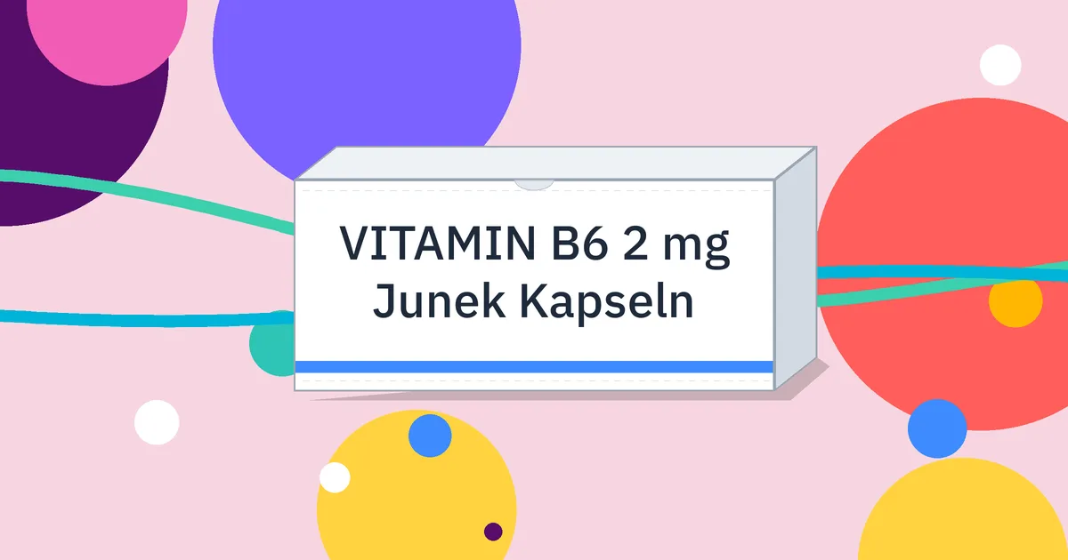 Symbolbild: Packung mit der Aufschrift VITAMIN B6 2 mg Junek Kapseln (PZN 10052883) – Verfügbarkeit und Bezug in Apotheken in Frankfurt am Main