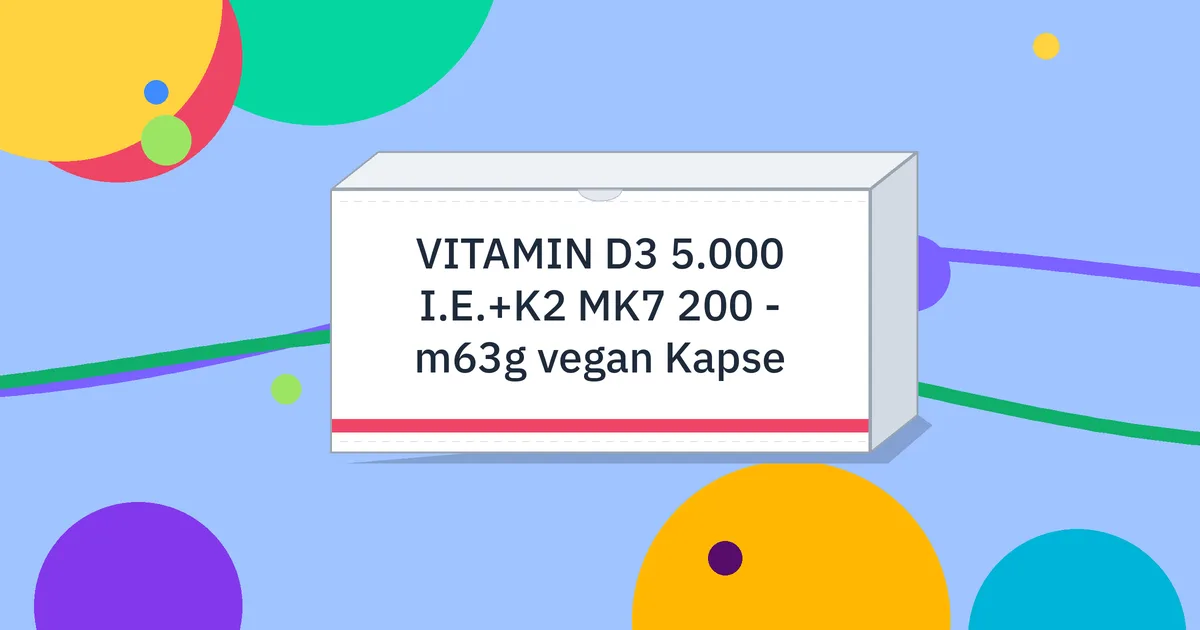 Symbolbild: Packung mit der Aufschrift VITAMIN D3 5.000 I.E.+K2 MK7 200 -m63g vegan Kapse (PZN 16842876) – Verfügbarkeit und Bezug in Apotheken in Frankfurt am Main