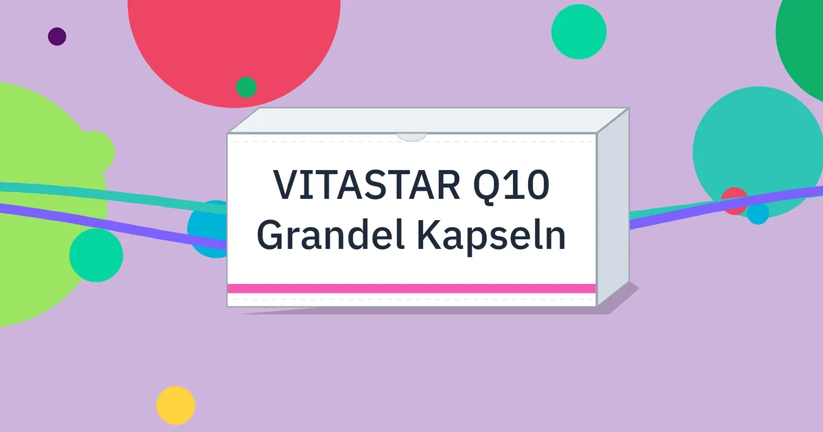 Symbolbild: Packung mit der Aufschrift VITASTAR Q10 Grandel Kapseln (PZN 00758406) – Verfügbarkeit und Bezug in Apotheken in Frankfurt am Main