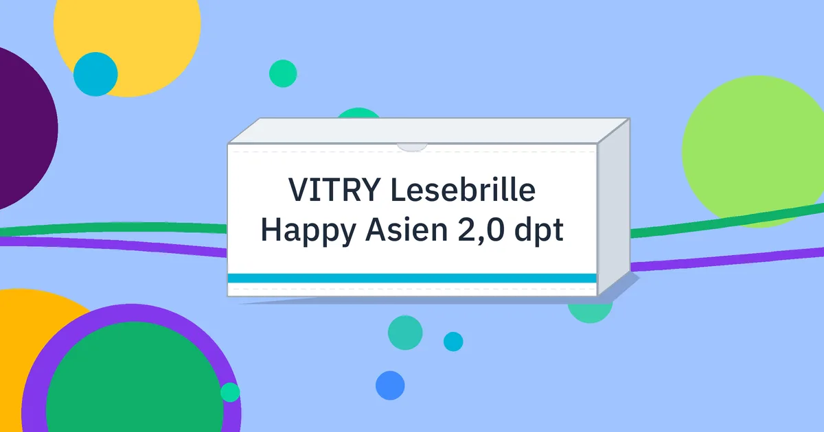 Symbolbild: Packung mit der Aufschrift VITRY Lesebrille Happy Asien 2,0 dpt (PZN 13826486) – Verfügbarkeit und Bezug in Apotheken in Frankfurt am Main