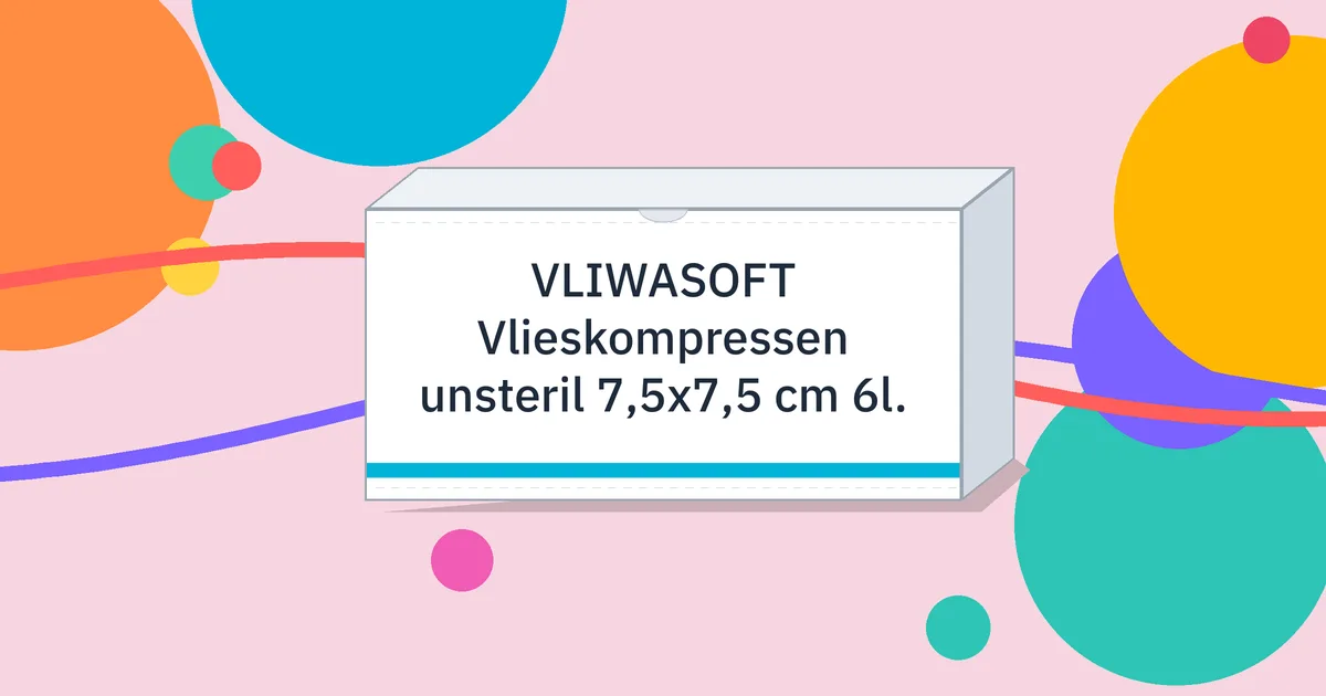 Symbolbild: Packung mit der Aufschrift VLIWASOFT Vlieskompressen unsteril 7,5x7,5 cm 6l. (PZN 17834235) – Verfügbarkeit und Bezug in Apotheken in Frankfurt am Main