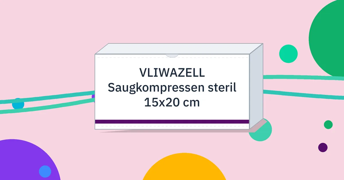Symbolbild: Packung mit der Aufschrift VLIWAZELL Saugkompressen steril 15x20 cm (PZN 05855611) – Verfügbarkeit und Bezug in Apotheken in Frankfurt am Main
