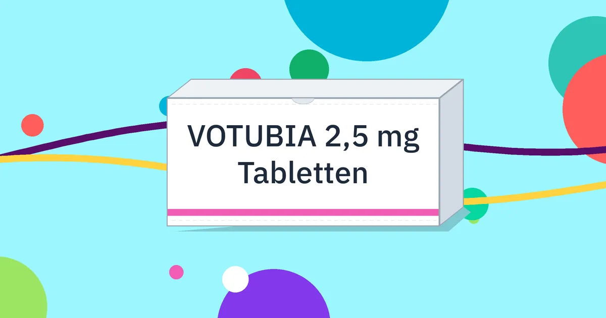 Symbolbild: Packung mit der Aufschrift VOTUBIA 2,5 mg Tabletten (PZN 16394202) – Verfügbarkeit und Bezug in Apotheken in Frankfurt am Main