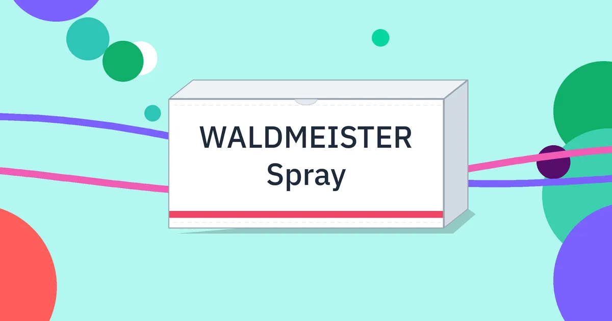 Symbolbild: Packung mit der Aufschrift WALDMEISTER Spray (PZN 11713855) – Verfügbarkeit und Bezug in Apotheken in Frankfurt am Main