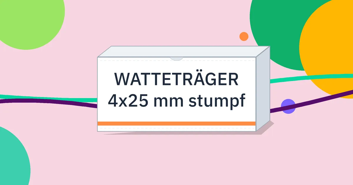Symbolbild: Packung mit der Aufschrift WATTETRÄGER 4x25 mm stumpf (PZN 02446496) – Verfügbarkeit und Bezug in Apotheken in Frankfurt am Main
