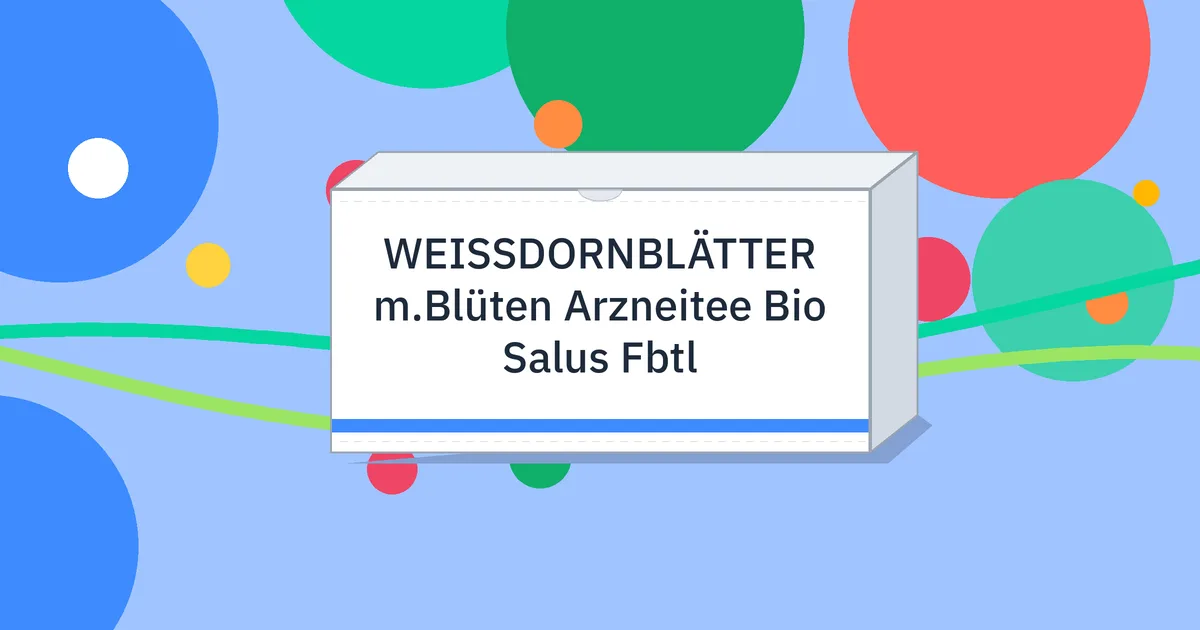 Symbolbild: Packung mit der Aufschrift WEISSDORNBLÄTTER m.Blüten Arzneitee Bio Salus Fbtl (PZN 00249366) – Verfügbarkeit und Bezug in Apotheken in Frankfurt am Main