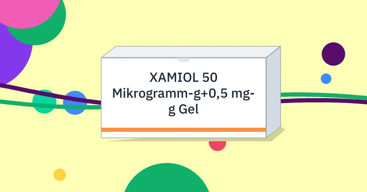 Symbolbild: Packung mit der Aufschrift XAMIOL 50 Mikrogramm-g+0,5 mg-g Gel (PZN 09100619) – Verfügbarkeit und Bezug in Apotheken in Frankfurt am Main