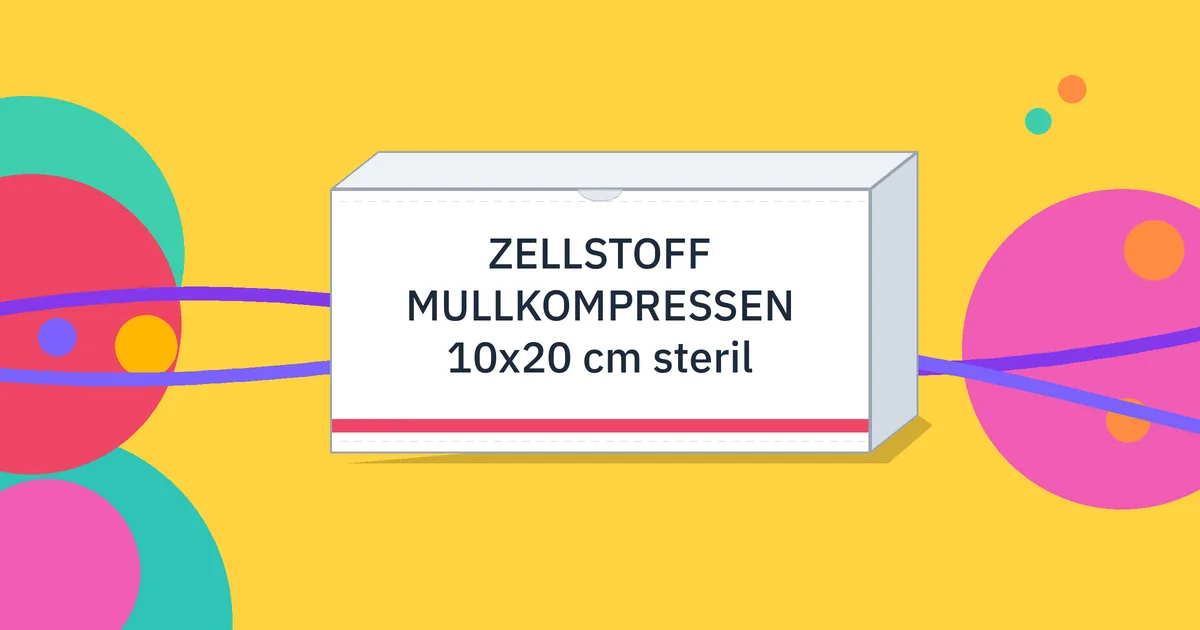 Symbolbild: Packung mit der Aufschrift ZELLSTOFF MULLKOMPRESSEN 10x20 cm steril (PZN 06347650) – Verfügbarkeit und Bezug in Apotheken in Frankfurt am Main