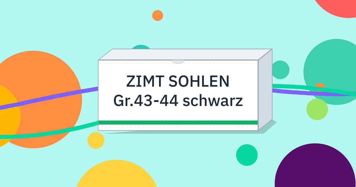 Symbolbild: Packung mit der Aufschrift ZIMT SOHLEN Gr.43-44 schwarz (PZN 10131507) – Verfügbarkeit und Bezug in Apotheken in Frankfurt am Main